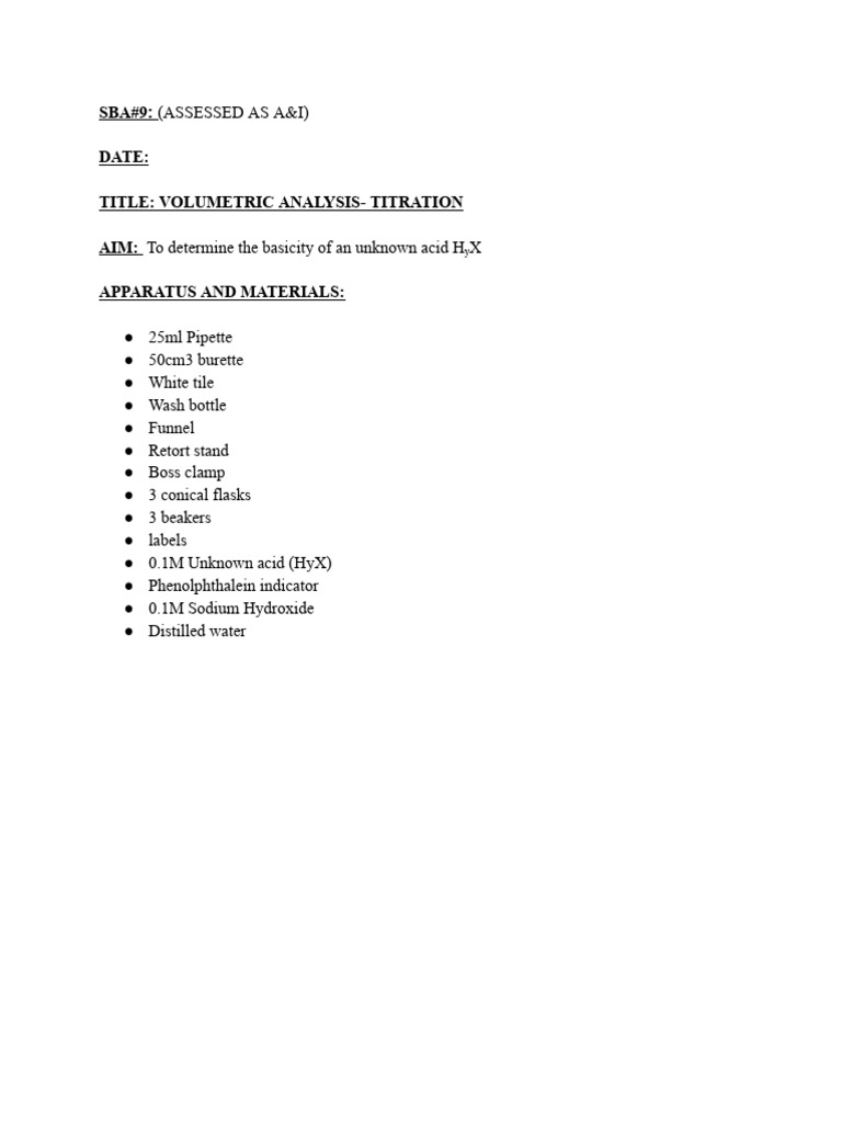 SBA#9 Volumetric Analysis Titration Basicity AI | PDF