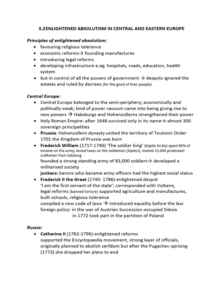 3.2 The Enlightened Absolutism in Central and Eastern Europe | PDF