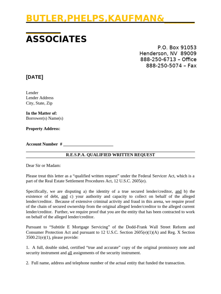 QWR1 - Template | PDF | Insurance | Fannie Mae