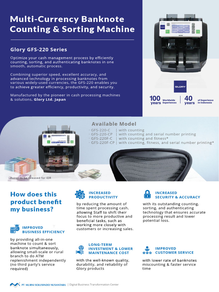 Glory GFS-220 Banknote Counter Overview | PDF | Cash | Computing