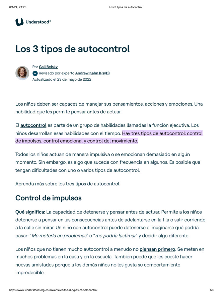 Tipos de autocontrol en niños | PDF | Las emociones | Sicología