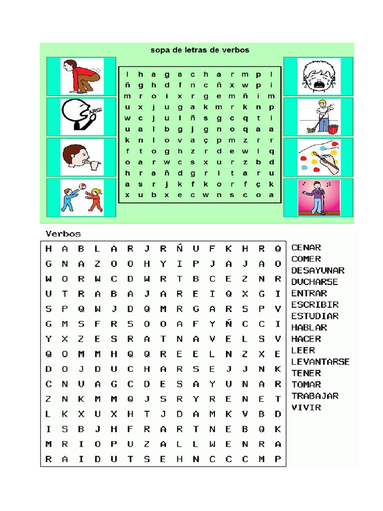 Sopa de Letras de Verbos y Sustantivos | PDF