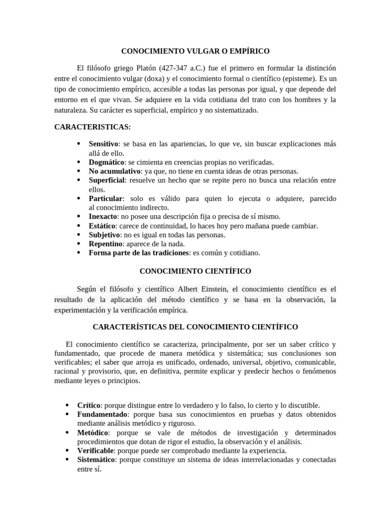 CONOCIMIENTO VULGAR O EMPÍRICO | PDF | Conocimiento | Empirismo