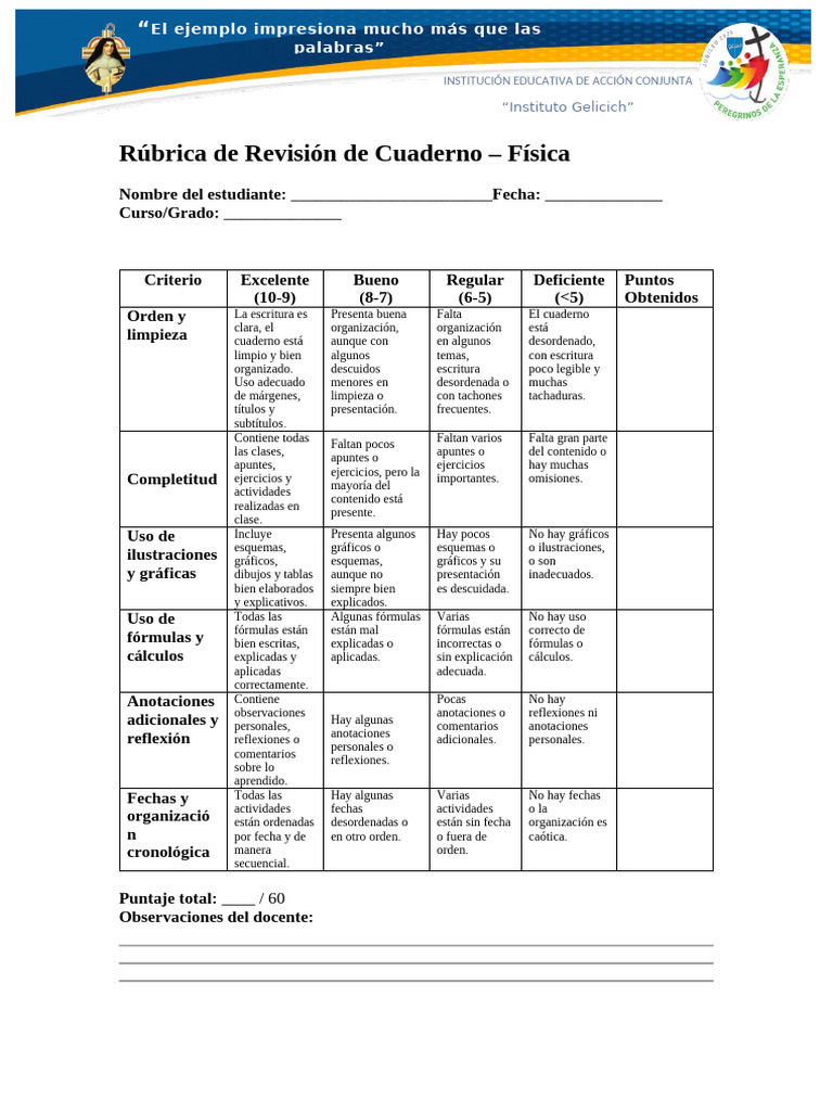Rubrica de Revision de Cuaderno 2025 | PDF