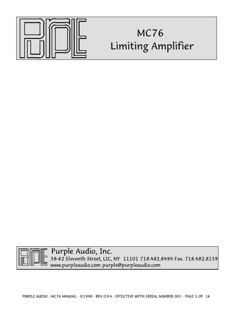 Purple Audio - MC76 Peak Limiter | PDF | Decibel | Amplifier