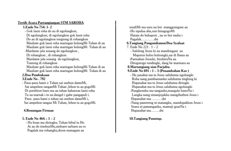 Tertib Acara Partangiangan STM SAROHA | PDF