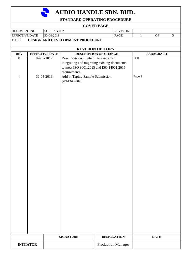 SOP-ENG-002 Design And Development_Rev 1 | PDF | Quality Assurance ...