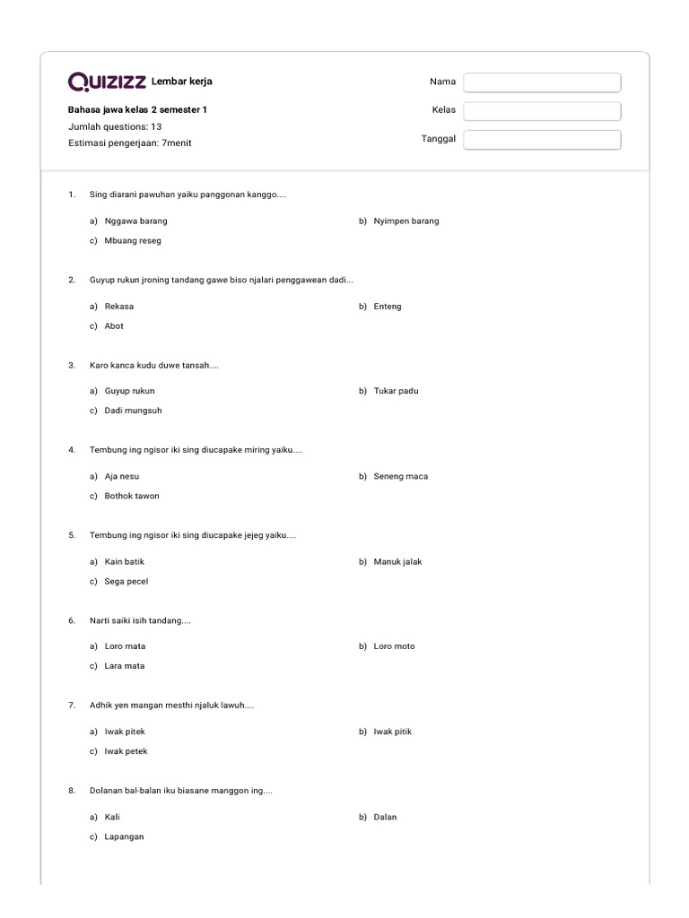 Bahasa Jawa Kelas 2 Semester 1 | PDF