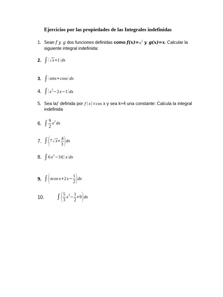 Ejercicios Por Las Propiedades de Las Integrales Indefinidas | PDF