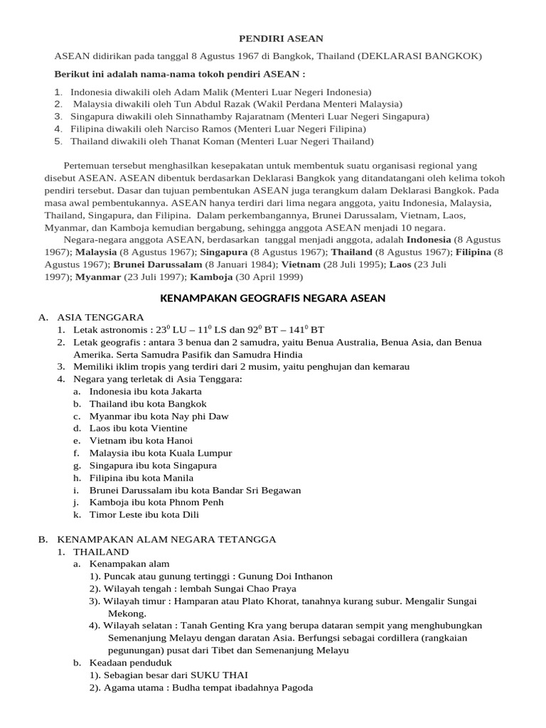 Pendiri dan Sejarah ASEAN 1967 | PDF