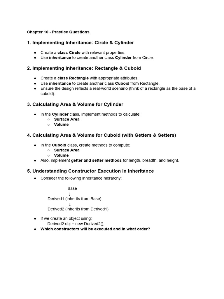 Inheritance Practice: Circle, Cylinder, Rectangle, Cuboid | PDF
