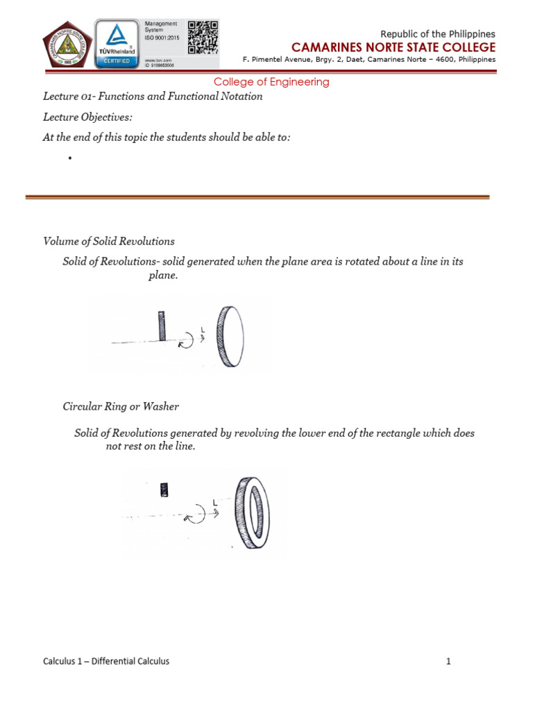 Lecture 5 - Volume of Solid Revolution | PDF | Area | Geometry