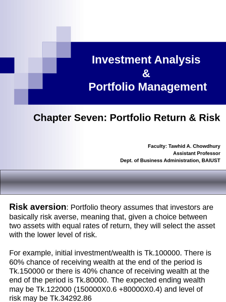 Portfolio Risk and Return | PDF | Risk Aversion | Risk Premium