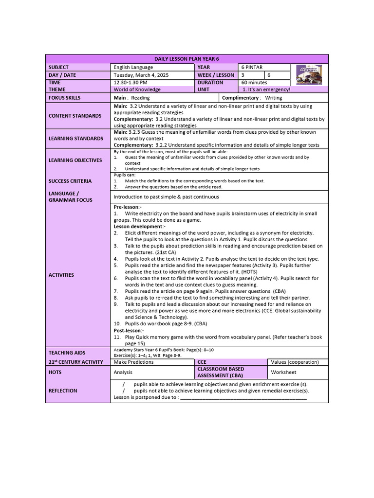 Grade 6 English Lesson Plan Sample | PDF | Lesson Plan | Linguistics