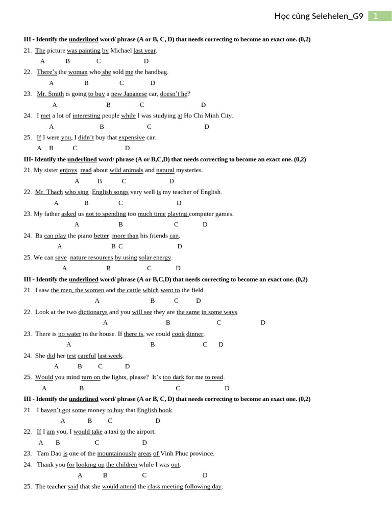 English Error Correction Exercises | PDF