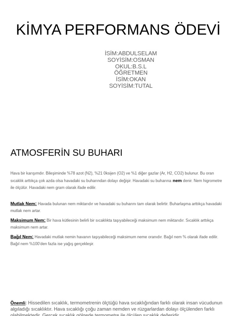 Ki̇mya Performans Ödevi̇ | PDF