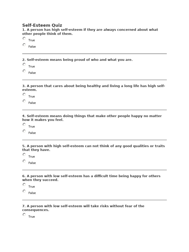 Self Esteem Quiz | PDF