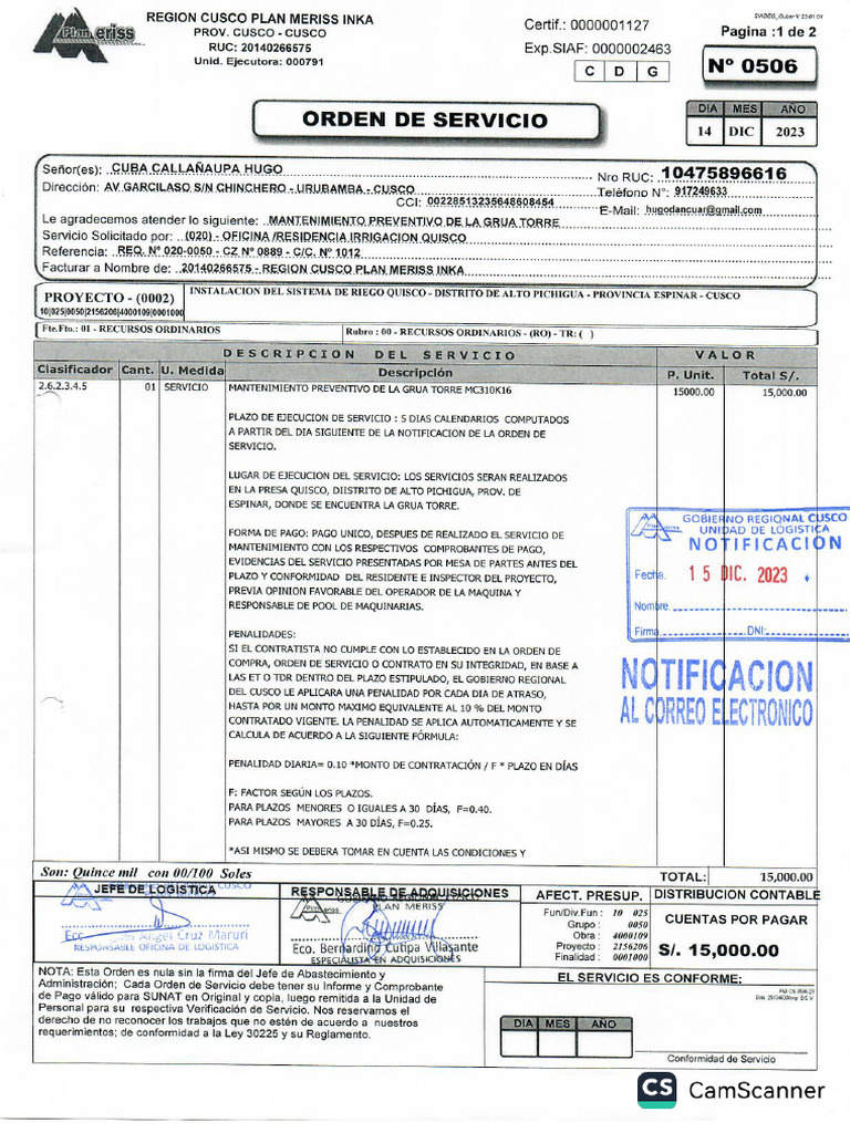 Orden de Servicio 506 | PDF