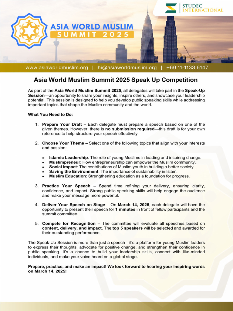 Speak Up Competition at Muslim Summit 2025 | PDF