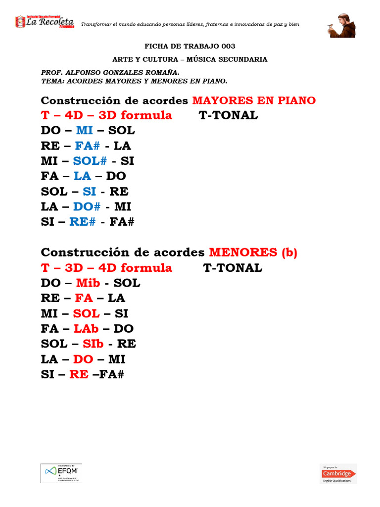 Ficha 006 Acordes Mayores y Menores en Paino. | PDF