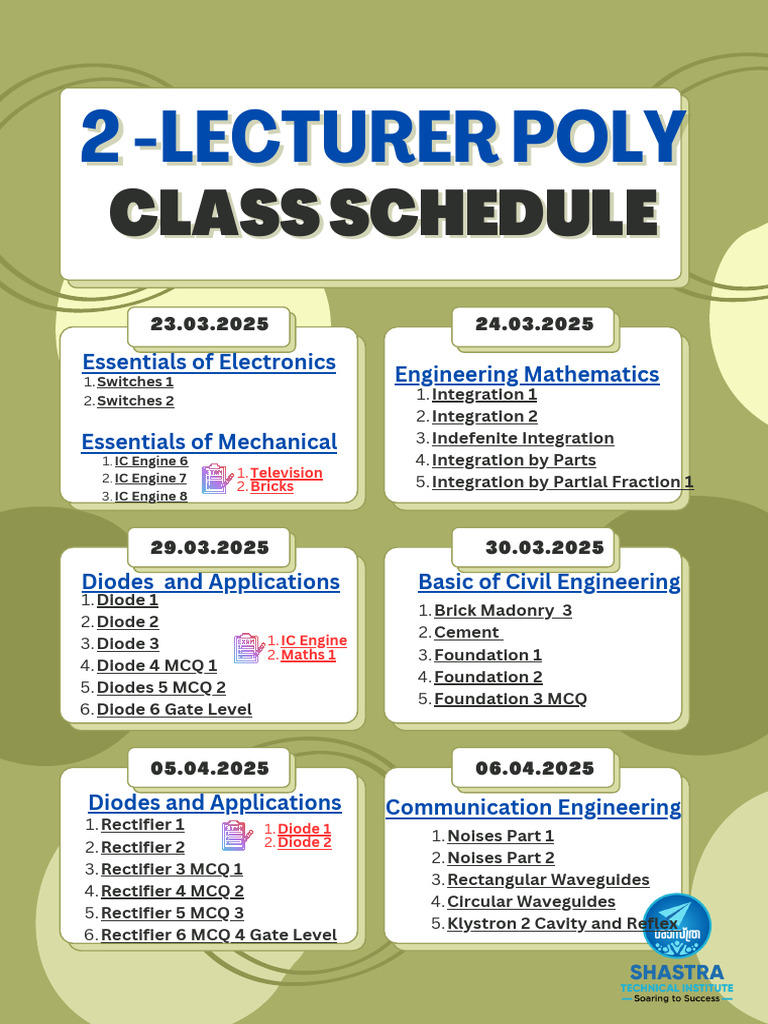 2 Lecturer Poly Schedule - Mar April | PDF | Rectifier | Transistor