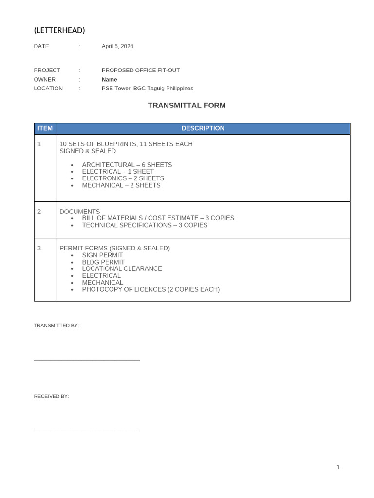 Document Transmittal Form | PDF