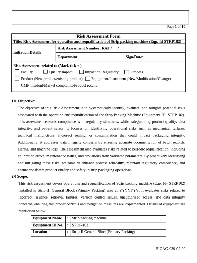 Risk Assesment - Strip Packing Machine (Strp102) | PDF | Risk | Risk ...