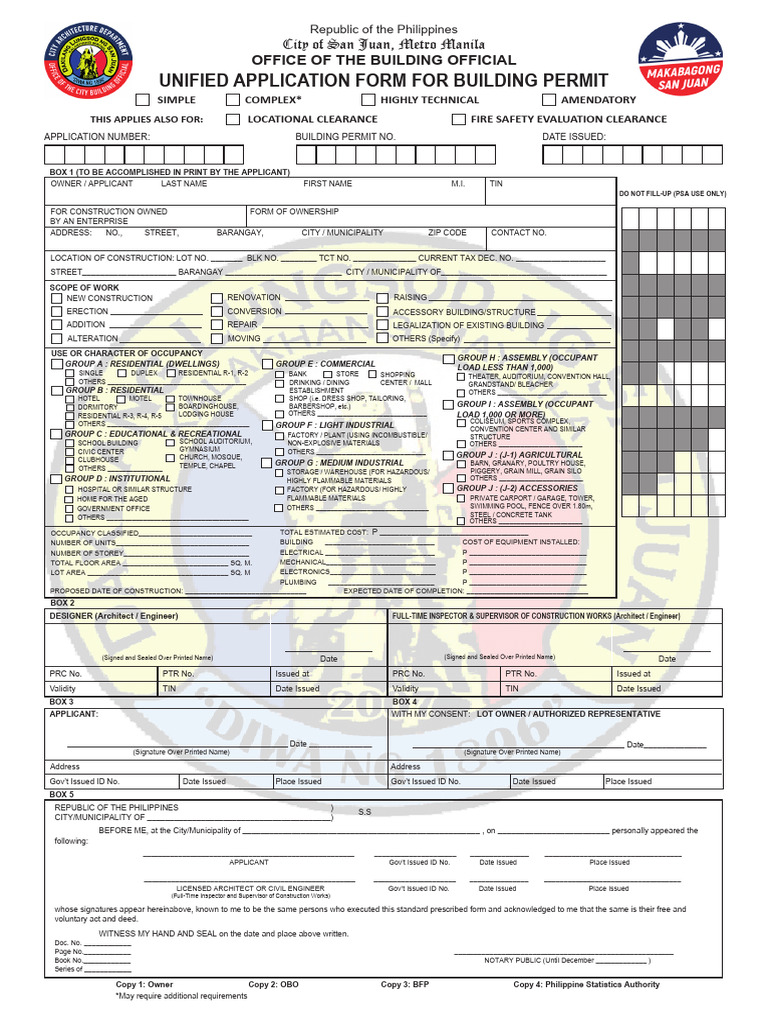 UNIFIED APPLICATION FORM FOR BUILDING PERMIT Rev 02FEB2022 | PDF ...