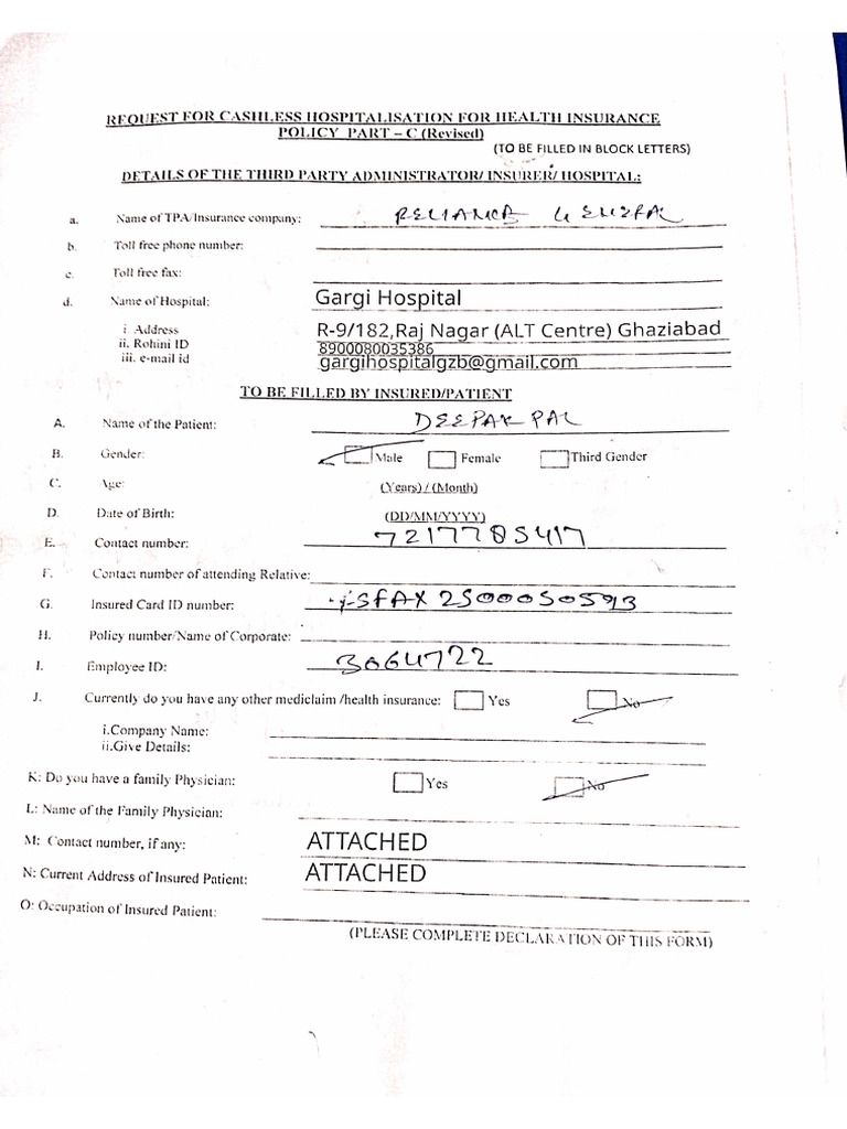 Pre Auth Form of Deepak Pal | PDF