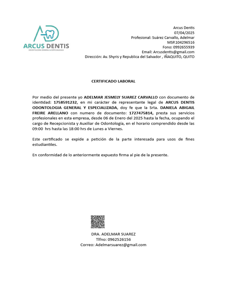 Certificado - Laboral Daniela Freire | PDF