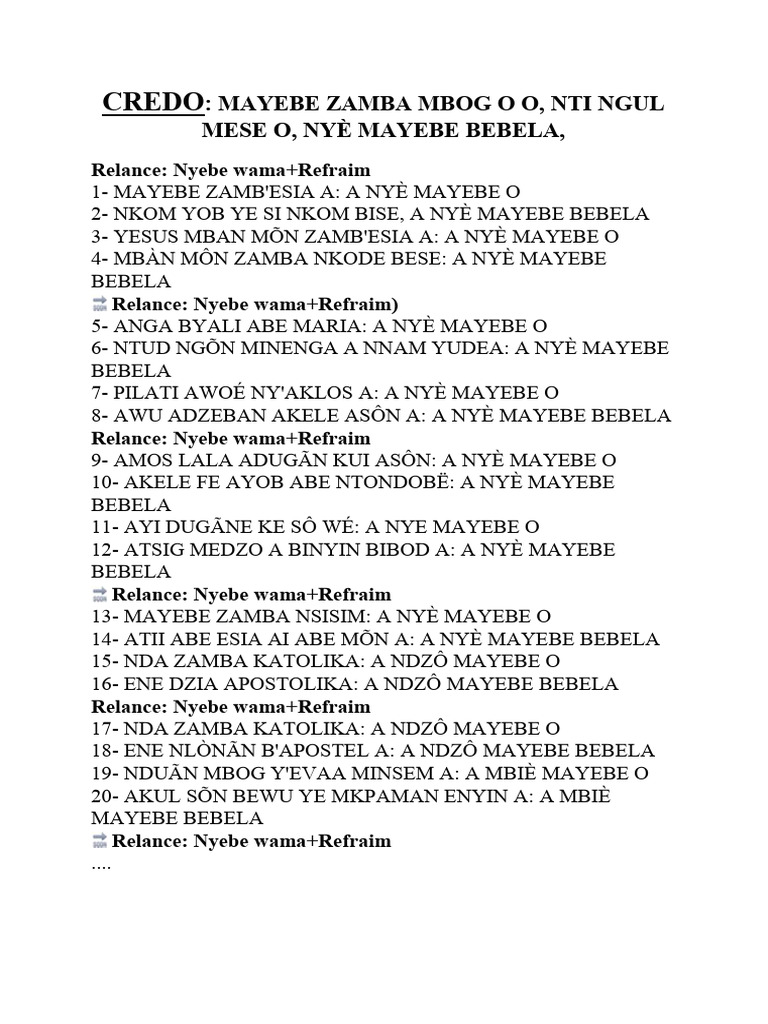 Crédo Mayebe Zambe Mbog Ooo | PDF