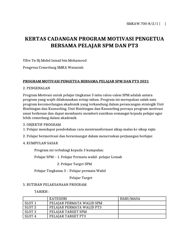 KK Format Baru Program Motivasi Walid Bersama Pelajar | PDF