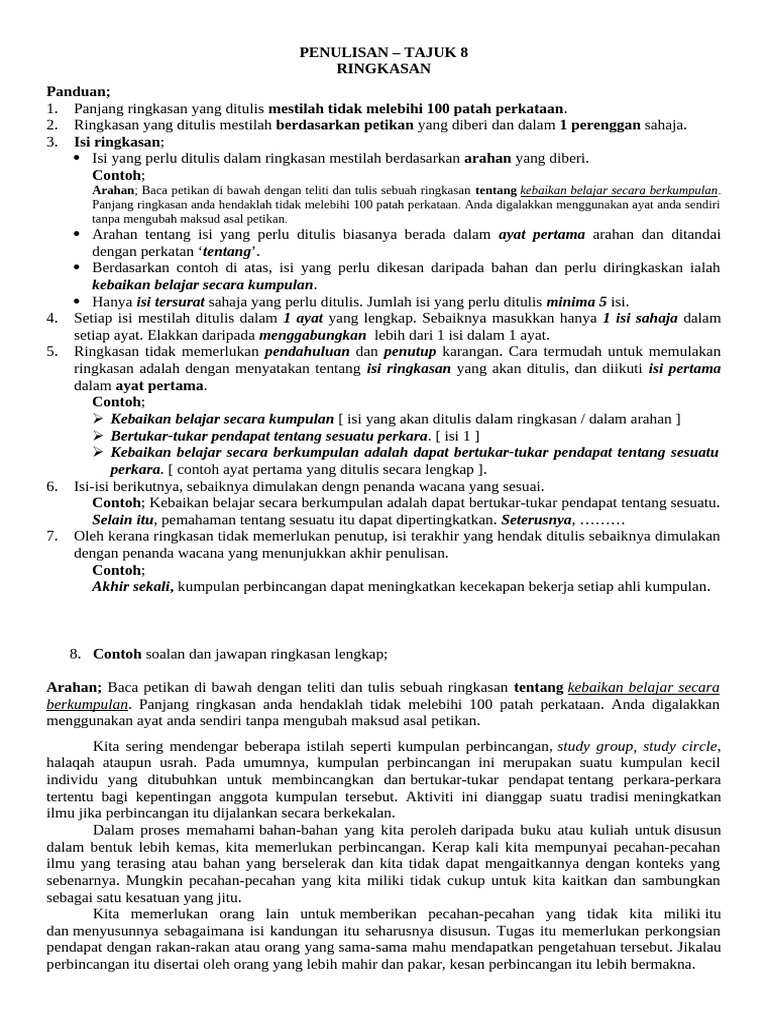 Penulisan - Tajuk 8 (Ringkasan) | PDF