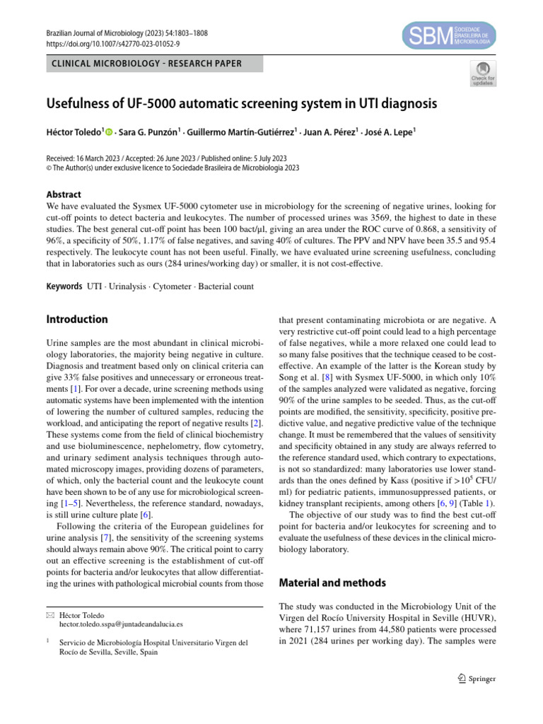 UF-5000 in UTI Diagnosis Evaluation | PDF | Sensitivity And Specificity ...