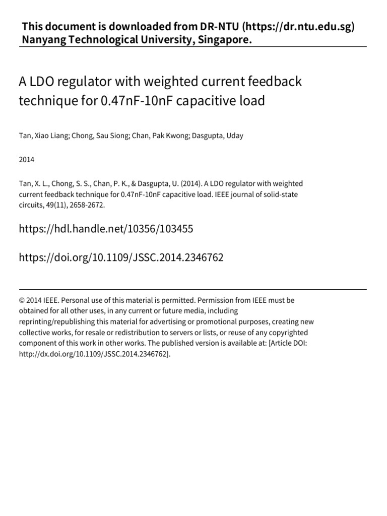 A LDO Regulator With Weighted Current Feedback Technique For 0.47nF ...