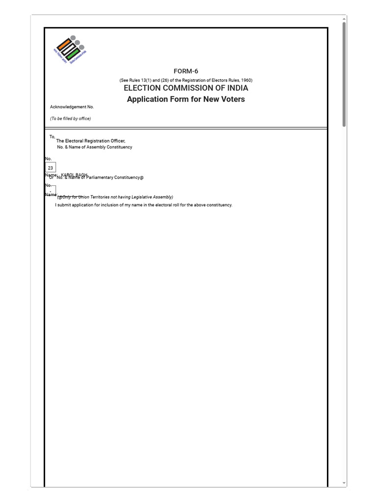 New Voter Registration Form 6 India | PDF | Electoral District | Elections