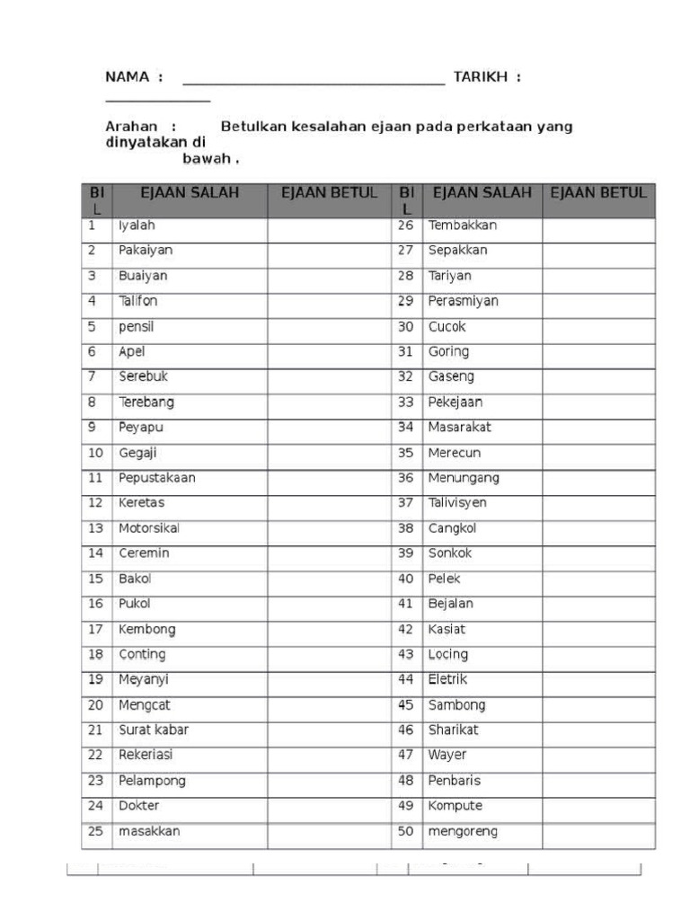 Betul Ejaan Tahun 3 | PDF