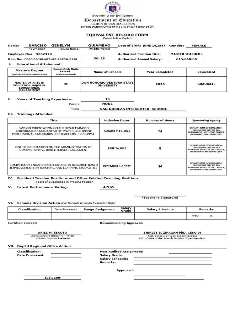 New ERF Form 2025 GEN Final | PDF | Teachers | Learning