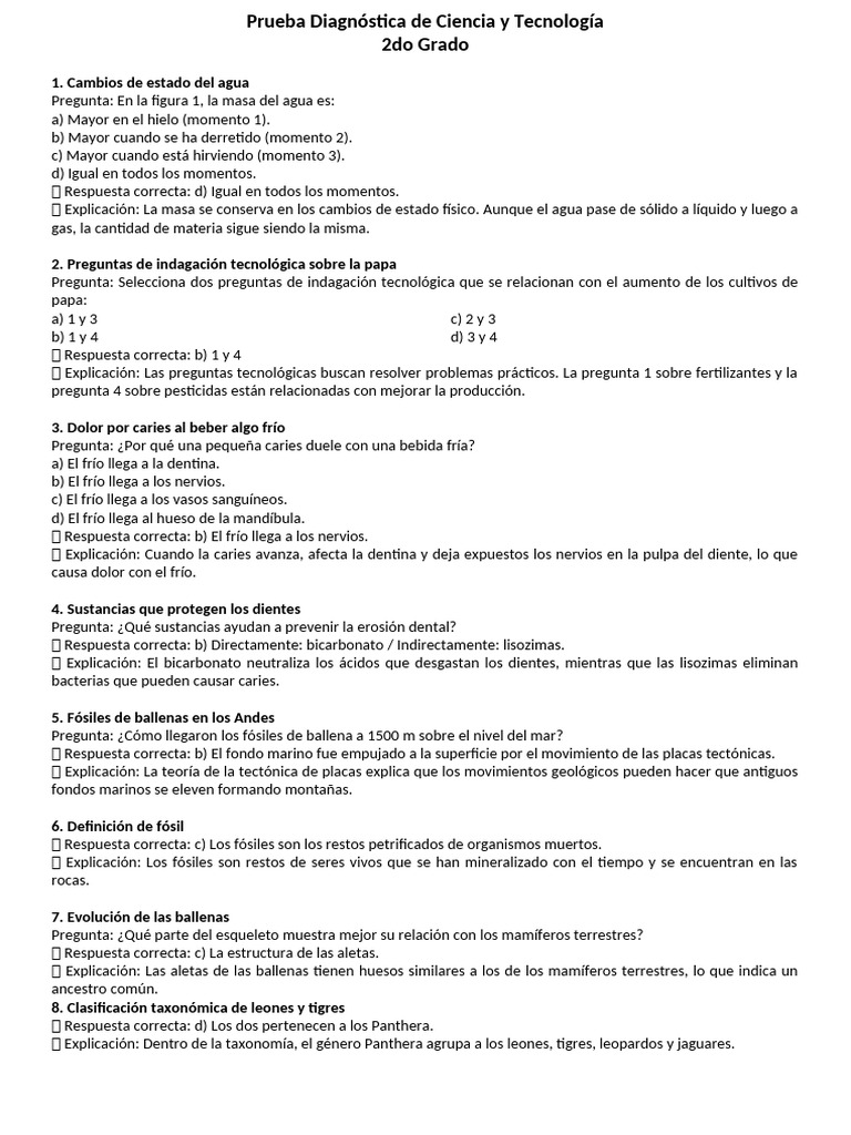 Prueba Diagnóstica de Ciencia y Tecnología 2do Grado | PDF | Fósil | Agua