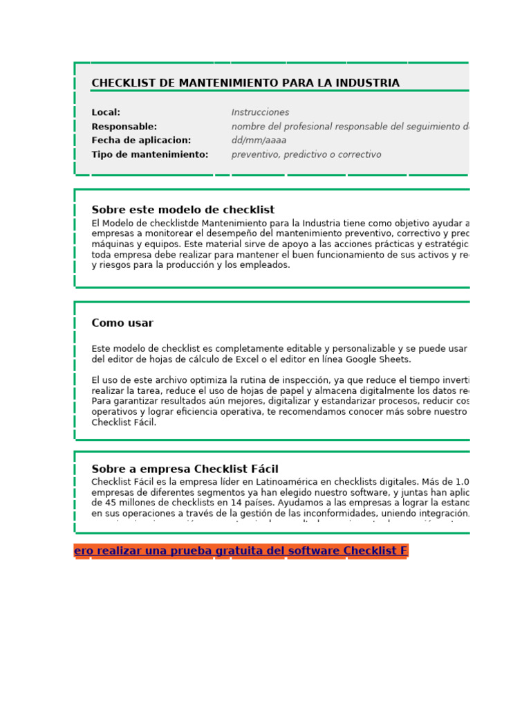 Es MR Checklist Manutencion para La Industria | PDF | Software ...