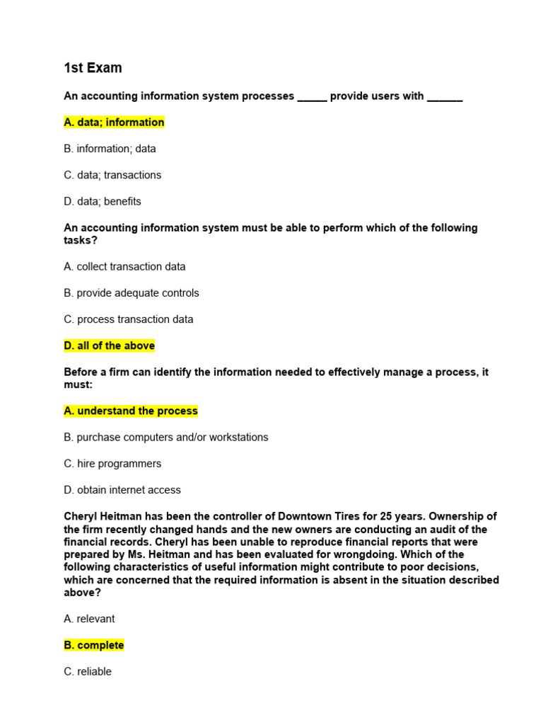 AIS 1st-3rd Exam Answer Key | PDF | Accounts Payable | Receipt
