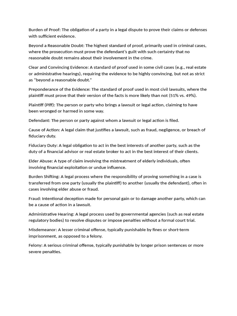 Burdens of Proof in A Civil Lawsuit | PDF