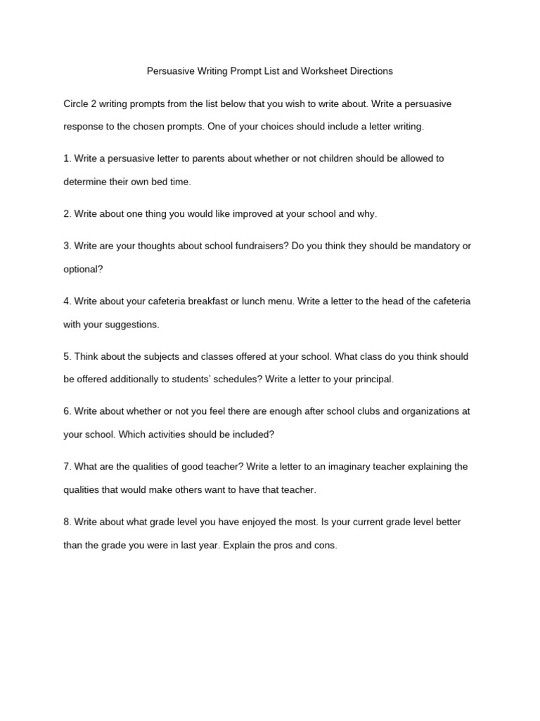 Persuasive Writing Prompts for Students | PDF