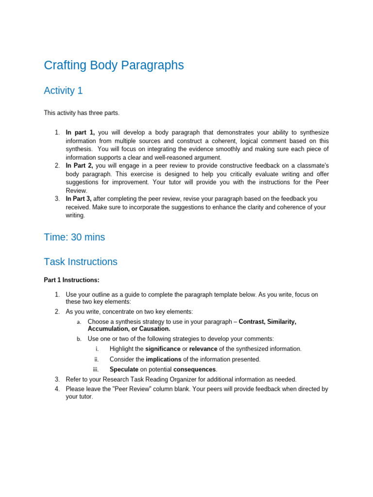 Crafting Effective Body Paragraphs | PDF | Peer Review | Psychological Concepts