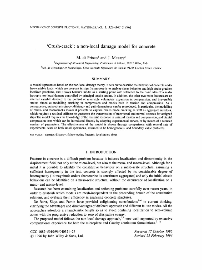 Crush-cracka Non-local Damage Model for Concrete | PDF | Stress (Mechanics) | Fracture