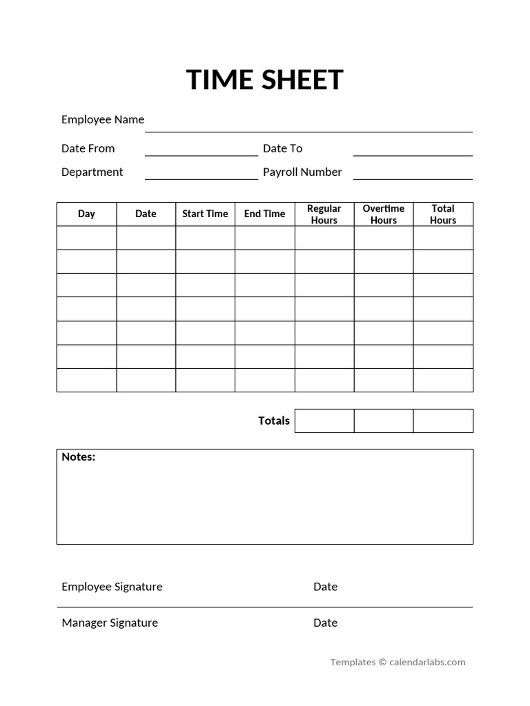Printable Timesheets For Employees | PDF
