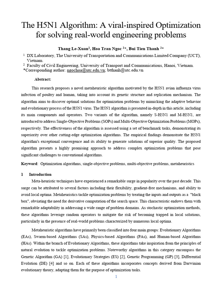 The H5N1 Algorithm - T N Hoa | PDF | Influenza A Virus Subtype H5 N1 | Mathematical Optimization