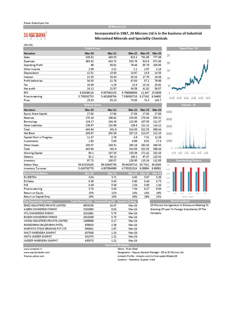 20 Microns Financial Analysis | PDF | Income Statement | Corporations