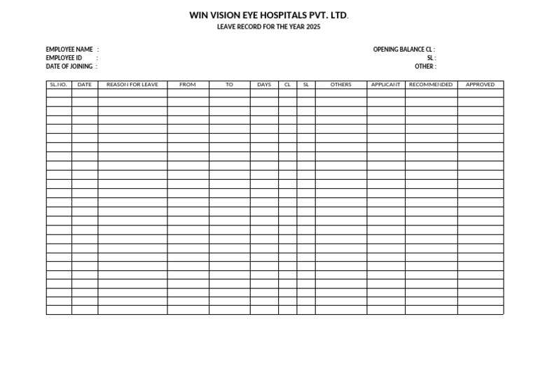 Employee Leave Record Format 2025 | PDF