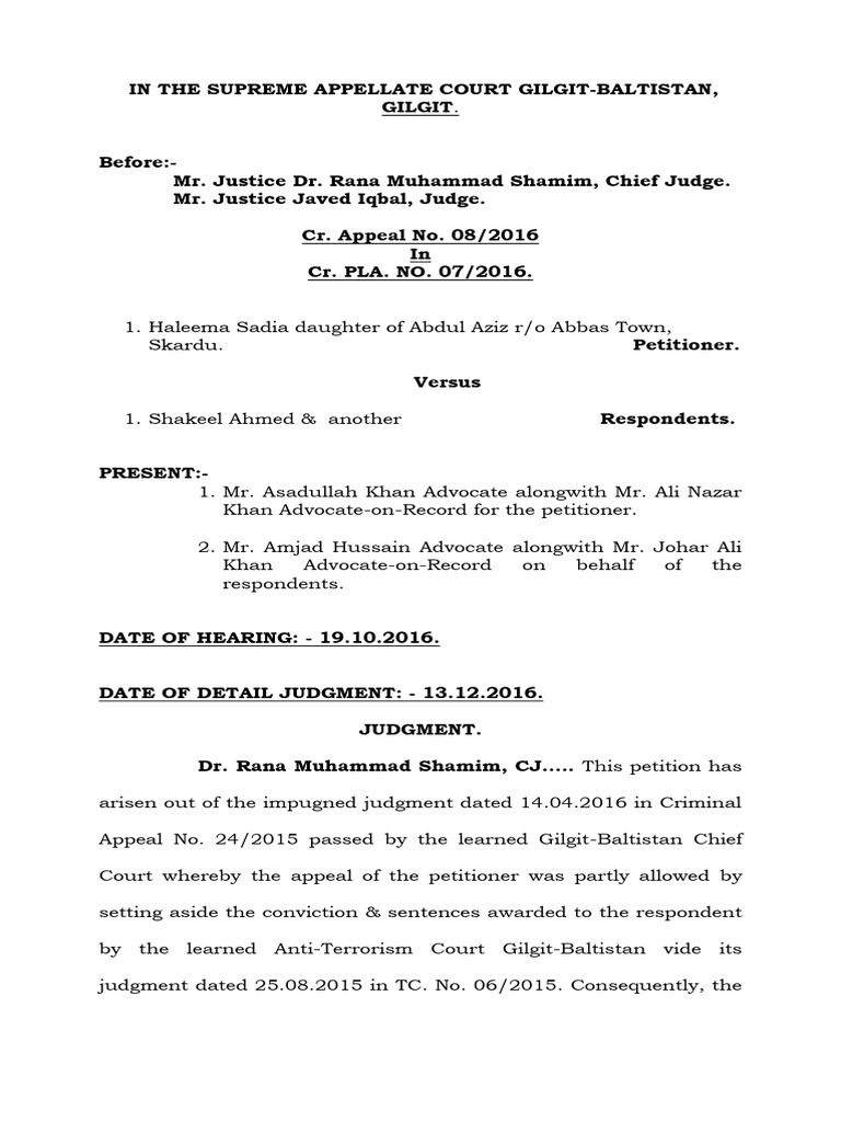 Haleema Sadia Versus Shakeel Ahmed & Others | PDF | Rape | Appeal